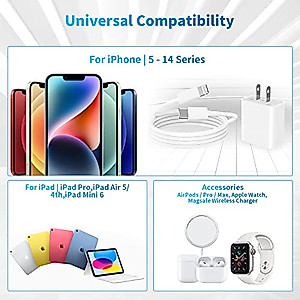 iPhone Charger Fast Charging 3Pack Apple MFi Certified USB C Charger Lightning Cable USB-C Wall Charger 20W with 6ft USB C to Lightning Cable for iPhone 14 13 12 11 Pro XR XS Max X 8 Plus iPad AirPods