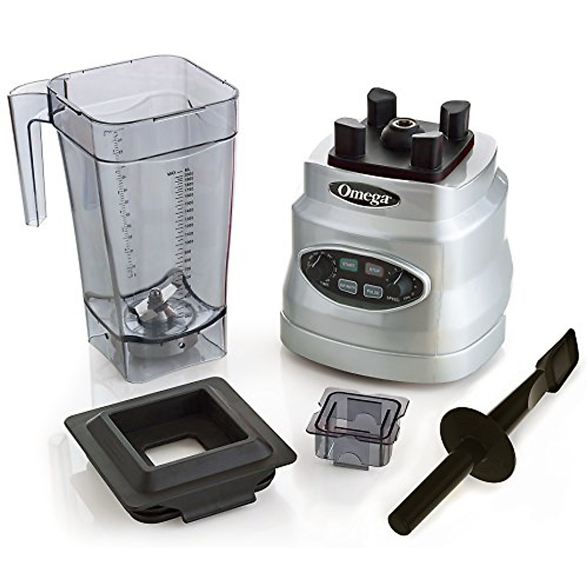 Omega 3HP Blender 64 OZ BPA Free Container Creates Delicious Smoothies Features Stainless Steel Blades & 10-Speeds Plus Pulse Includes Plunger & Recipe Book, 1400-Watt, Silver