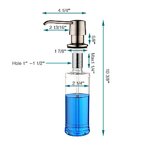 PBF Built in Soap Dispenser for Kitchen Sink, Lotion Dispenser with Above The Sink Refillable Bottle, Brass Pump Head, for countertop, Brushed Nickel