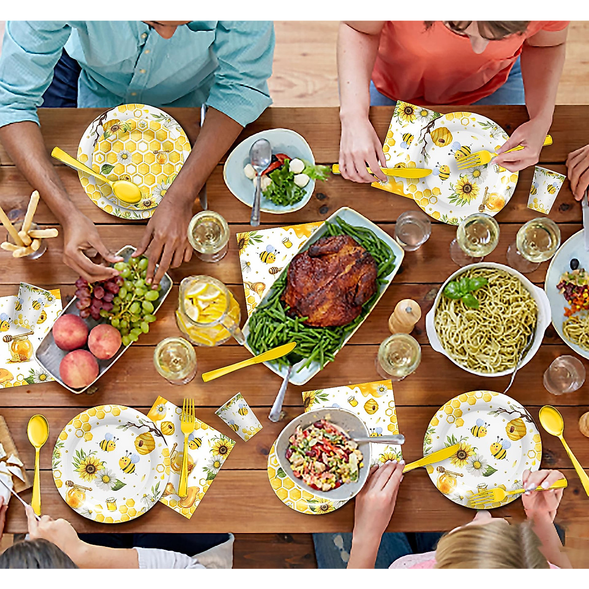 Piooluialy Bee Tableware Party Decorations - Bumble Bee Party Supplies Include Plates, Cups, Napkins, Cutlery, Honey Bee Birthday Baby Shower Party Decorations | 24 Guests
