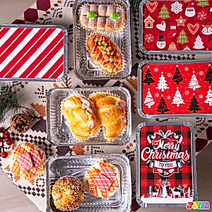JOYIN 36 Pieces Christmas Foil Containers with Lids, 9 Holiday Designs, 7"x5"x2" Rectangular Treat Foil Containers, Disposable Food Storage Pan for Holiday Leftovers Goodie Container