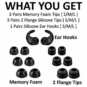 Ear Hooks Memory Foam Ear Tips Kits Compatible with Beats Studio Buds, Anti-Slip Comfortable Noise Reduce Double Flange Eartips Accessories Compatible with Beats Studio Buds Black L/M/S