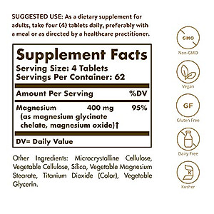 Solgar Chelated Magnesium, 250 Tablets - Supports Nerve & Muscle Function - Promotes Healthy Bones - Vital for Cellular Energy Release - Non-GMO, Vegan, Gluten Free, Dairy Free - 62 Servings
