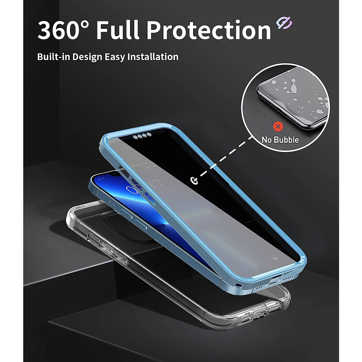 Neeliup Privacy Case for iPhone 13 Pro Max[100% Screen Sensitivity][with Anti Peep Screen Protector][Full Body Protection] Magnetic Case for iPhone 13 Pro Max Sierra Blue