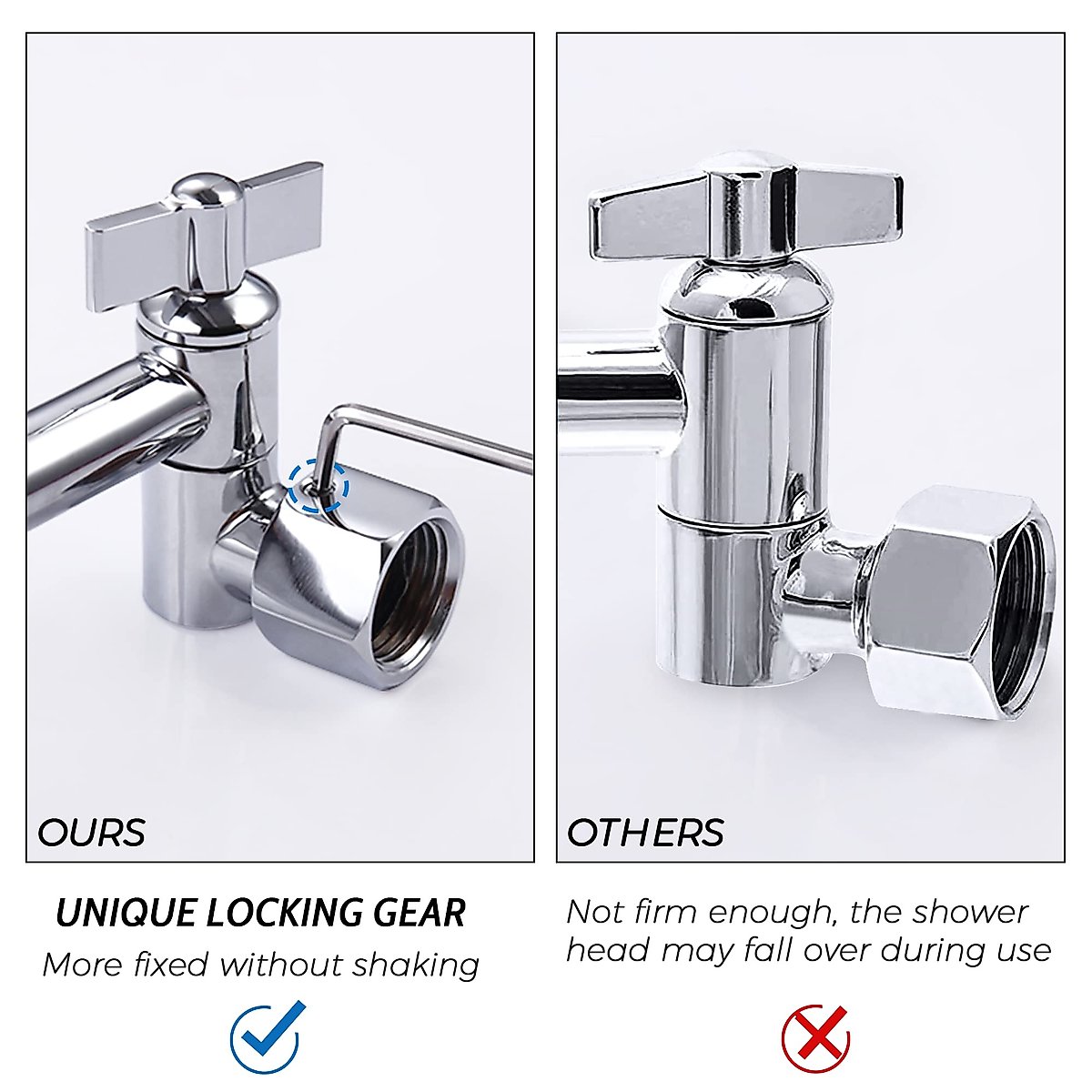 G-Promise Shower Head Extension Arm Solid Brass Adjustable Extender with Lock Joint, Standard 1/2", Rise or Lower Rainfall and Fixed Shower Head, 13" Height/Angle Adjustable Extension Arm Attachment