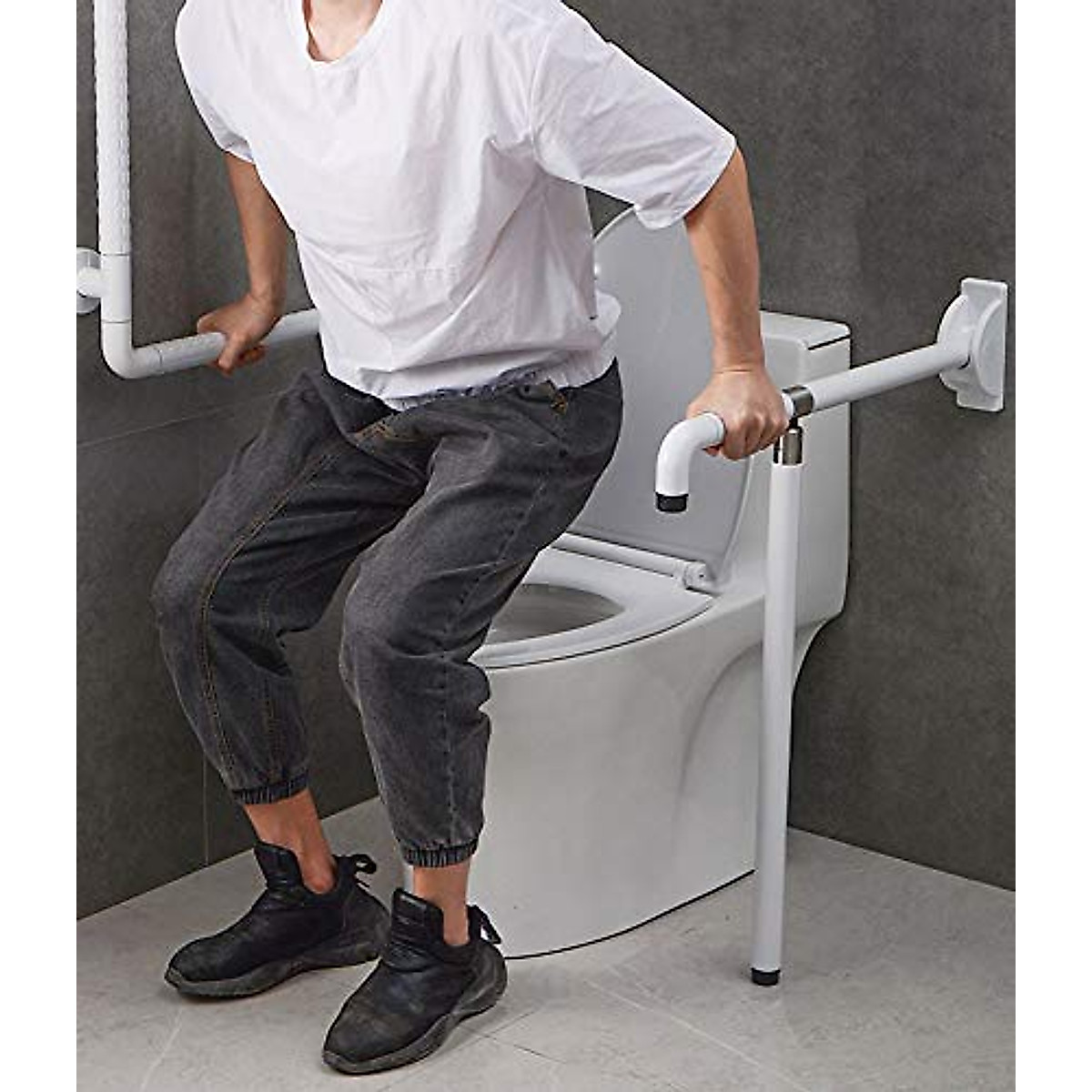 CRODY Folding Handicap Grab Bars Rails Toilet Handrails, Portable Grab Bars for Toilet,T-Swall Mount Nylon Grab Rails,Stainless Steel Towel Rack,Shower Safety Anti-Slip Handle Bathroom Handrails Frame