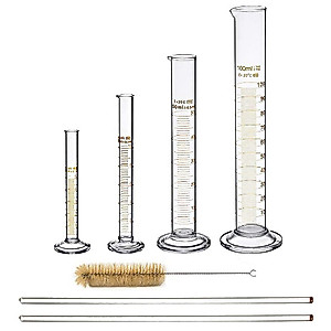 Glass Flask Erlenmeyer Flask Set Narrow Mouth 2000ml Glass Graduated Cylinder Set Thick Measuring Cylinders 5ml 10 ml 50ml 100ml with 2 Glass Stirring Rod and 1 Brush