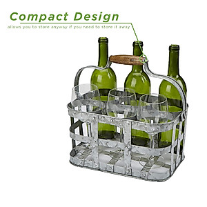 Mind Reader Farmhouse Bottle Carrier 6 Beer Holder, 6 Compartment, Silver