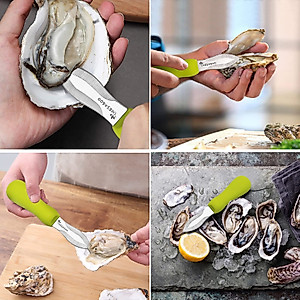ICESAGOO Oyster Shucking Knife and Glove Kit - Clam and Oyster Knife Shucker Set with Stainless Steel Seafood Opener Tool(2knifes+1Glove+1Cloth)