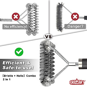 GRILLART Grill Brush Bristle Free & Wire Combined BBQ Brush - Safe & Efficient Grill Cleaning Brush- 17" Grill Cleaner Brush for Gas /Porcelain/Charbroil Grates - BBQ Accessories Gifts for Men