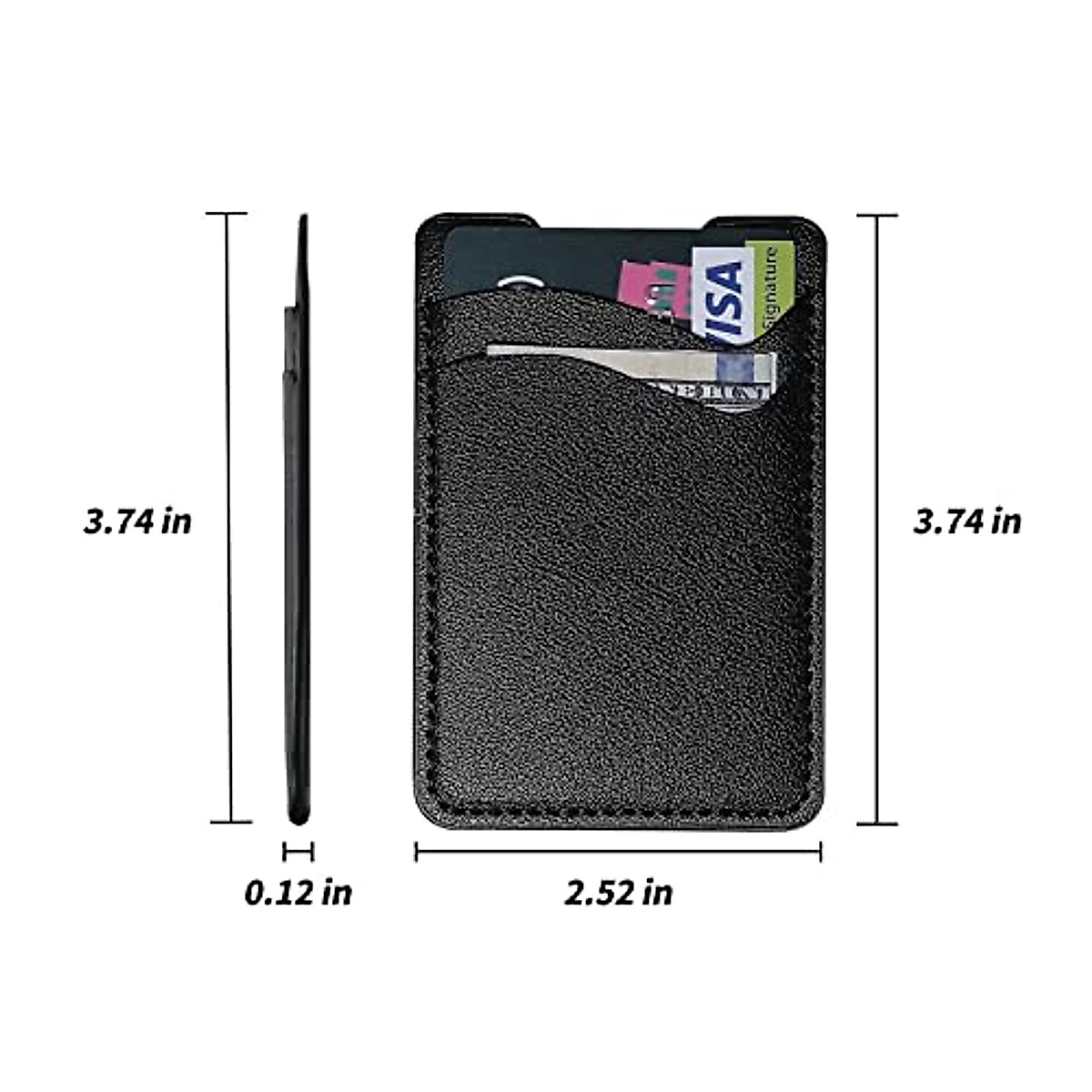 2 Pack Phone Card Holder, Dual Pocket Leather Phone Wallet Stick On, Credit Card Holder for Phone Case, Back of iPhone Samsung Android Smartphones, Black