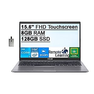 2022 ASUS VivoBook 15 15.6" FHD Touchscreen Laptop Computer, Intel Core i3-1115G4 Processor, 8GB RAM, 128GB SSD, Backlit Keyboard, Intel UHD Graphics, VGA Webcam, Win 10S, Gray, 32GB SnowBell USB Card