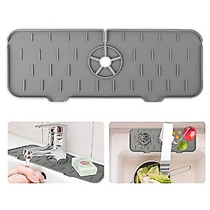 Kitchen Sink Splash Guard, Silicone Faucet Handle Drip Catcher Tray, Faucet Absorbent Mat, Sink Protectors for Kitchen Sink, Sink Mat for Bathroom, Farmhouse and RV, Kitchen Sink Accessories