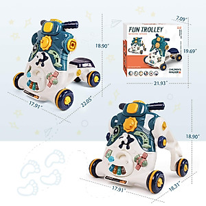 Baby Walker for Boys Girls, 3 in 1 Sit-to-Stand Learning Walker, Kids Multiple Activity Center /Lights, Music, Detachable Panel, Baby Push Walkers Gift for Babies Over 8 Months/Blue