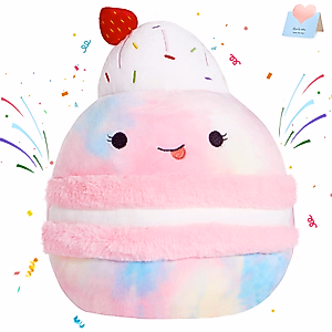 CozyWorld 12-Inch Macaron Plush Pillow - Funny Food Stuffed Toys Medium-Sized Ultrasoft Birthday Cake Stuffed Animal Plushie Pillow Cute Room Decor for Kids Boys Girls