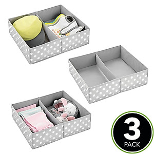 mDesign Fabric Drawer Organizer Bin Dividers for Baby Nursery Dresser, Closet, Organization - Bins Hold Clothes, Diapers, Cream, Toy, Blankets - 3 Pack, Gray/White Polka Dot