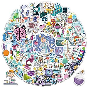 JYDanySoo Science Vinyl Stickers, 100 Pcs Waterproof Decals for Kids, Water Bottle, Laptop, Skateboard Stickers, Colorful Lab Designs