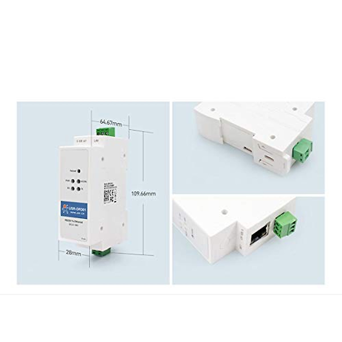 USR-DR301 DIN-Rail RS232 Serial to Ethernet Converter Tiny Size RS232 Ethernet Serial Device Server Supports Websocket