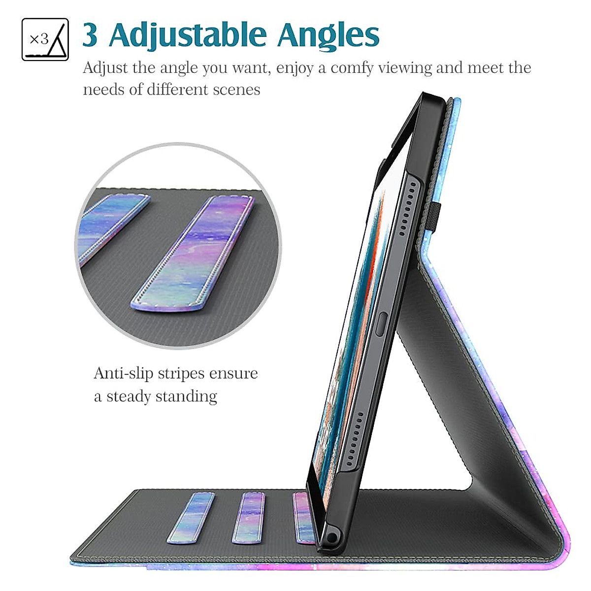 TiMOVO Case for Galaxy Tab A8 10.5 inch 2022 SM-X200/SM-X205, Multiple Viewing Angles Folding Stand Case with Document Card Slots and Hand Hold Strap Fit Samsung Tab A8 Case, Dreamy Nebula