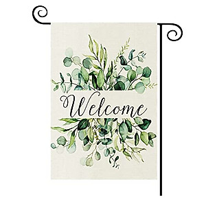Tosewever Spring Leaves Welcome Garden Flag 12.5x18 Inch Spring Summer Green Floral Vertical Double Sided Burlap Yard Flag for Outside Holiday Outdoor Farmhouse Decor (12.5x18 inch)