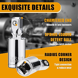3PCS Universal Joint Socket Set, 1/4” 3/8” 1/2” Drive Swivel Socket Adapter Set, Premium Chrome Vanadium Steel Universal Joint Socket Adapter Suitable for Narrow Spaces- Tiosamd