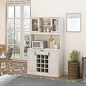 HOMCOM Kitchen Buffet with Hutch Cupboard with Utility Drawer, 4 Door Cabinets, and Optional 12-Bottle Wine Storage, White