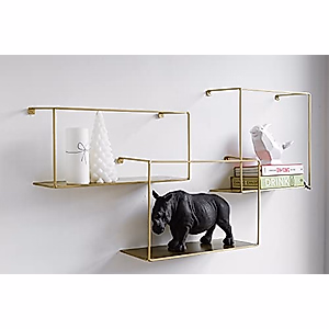 kimisty Set 3 Metal Intersecting Wall Shelves, Decorative Floating Shelves, Shadow Box Style Deep Black Metal Shelving, 14, 12 and 11 Inch (Set 3 Gold)