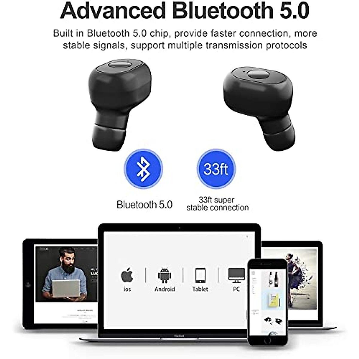 D80 Bluetooth 5.0 Headset Wireless Headset LED Indicator Stereo Sports Headset (Black)