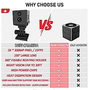 Spy Camera Hidden WiFi Mini 4K Wireless Indoor IP Cam Secret Nanny Security Surveillance for Baby Pet with Phone App AI Human Detection Alarm Push Cloud/64GB Night Vision 100 Day Standby Battery Life