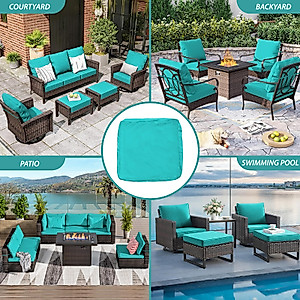 YQNUCO Patio Cushion Covers Replacement, Outdoor Cushion Covers for Patio Furniture Waterproof with Zipper, Washable Wicker Rattan Sectional Sofa Couch Chair Cover Set with Ties (Lake Blue, 14 PCS)