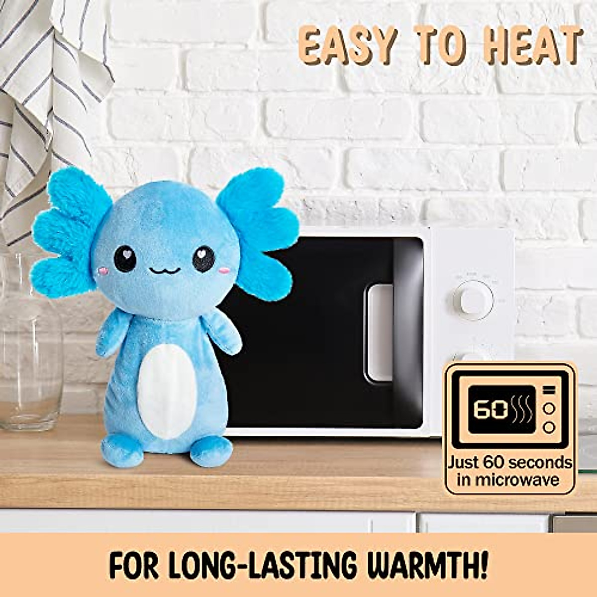 Axolotl Microwavable Unscented Heating Pad for Women and Kids- Cute Soft Cozy Pillow Plush Heatable Warm Stuffed Animals - Kawaii Hot and Cold Plushie Food Toy - Axolotl Gifts for Girls and Boys
