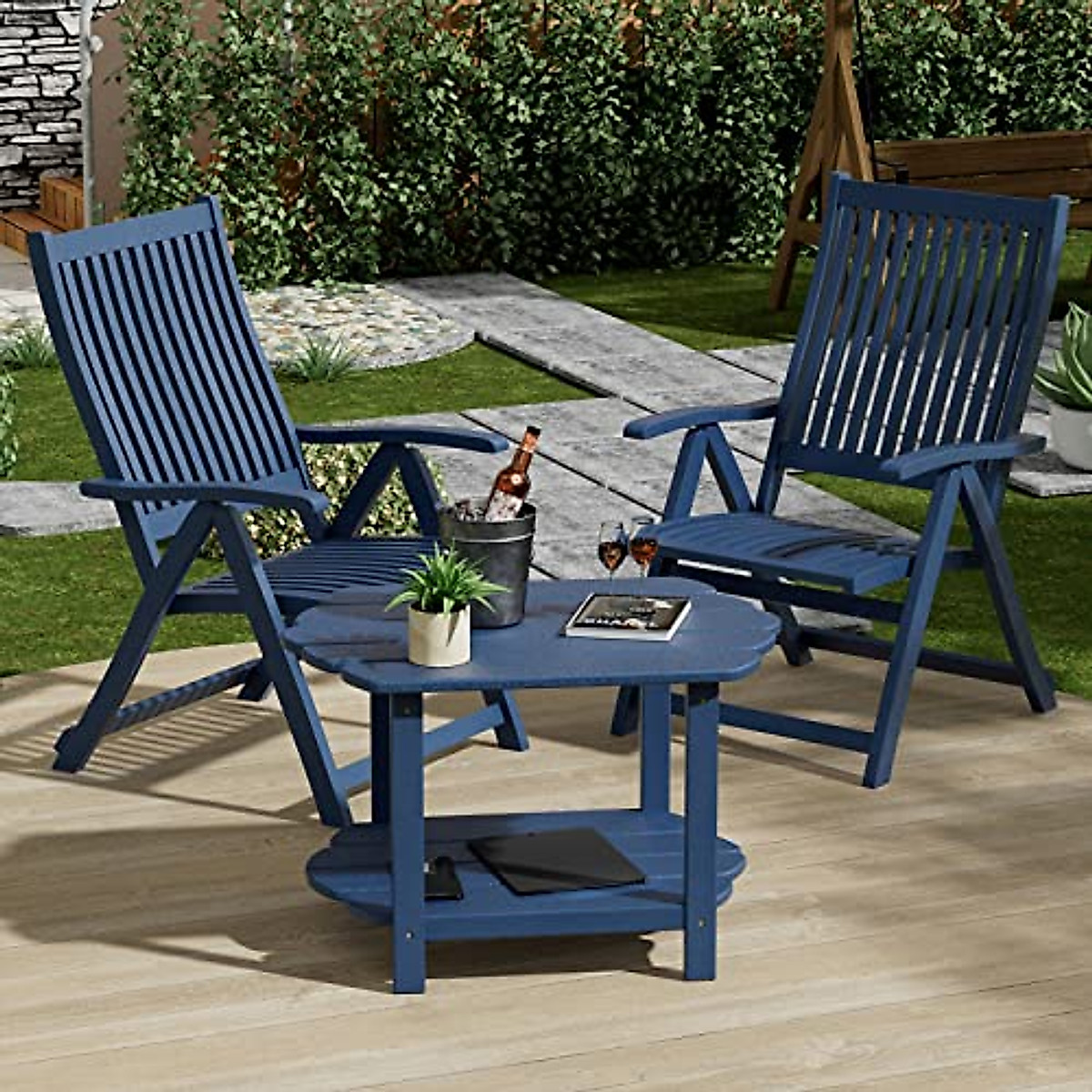 FERFALDER Adirondack Outdoor Side Table-2 Tier Irregular Patio Table Oversize Outside Table for Backyard Balcony Blue