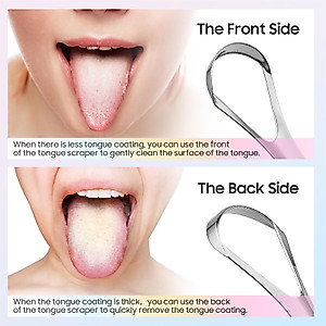 Tongue Scraper for Adults, Tongue Scraper Stainless Steel, Tongue Cleaning Fight Bad Breath Treatment for Oral Care, Free Breath Tongue Brush Travel Friendly BPA Free (2 Packs)