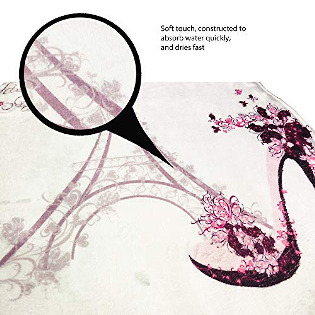 Amagical Paris Eiffel Tower Decor 16 Piece Bathroom Mat Rug Set Shower Curtain Set High Heeled Shoes and Pink Flower in Paris Pattern Bath Mat + Contour Mat + Toilet Cover + Shower Curtain + 12 Hooks