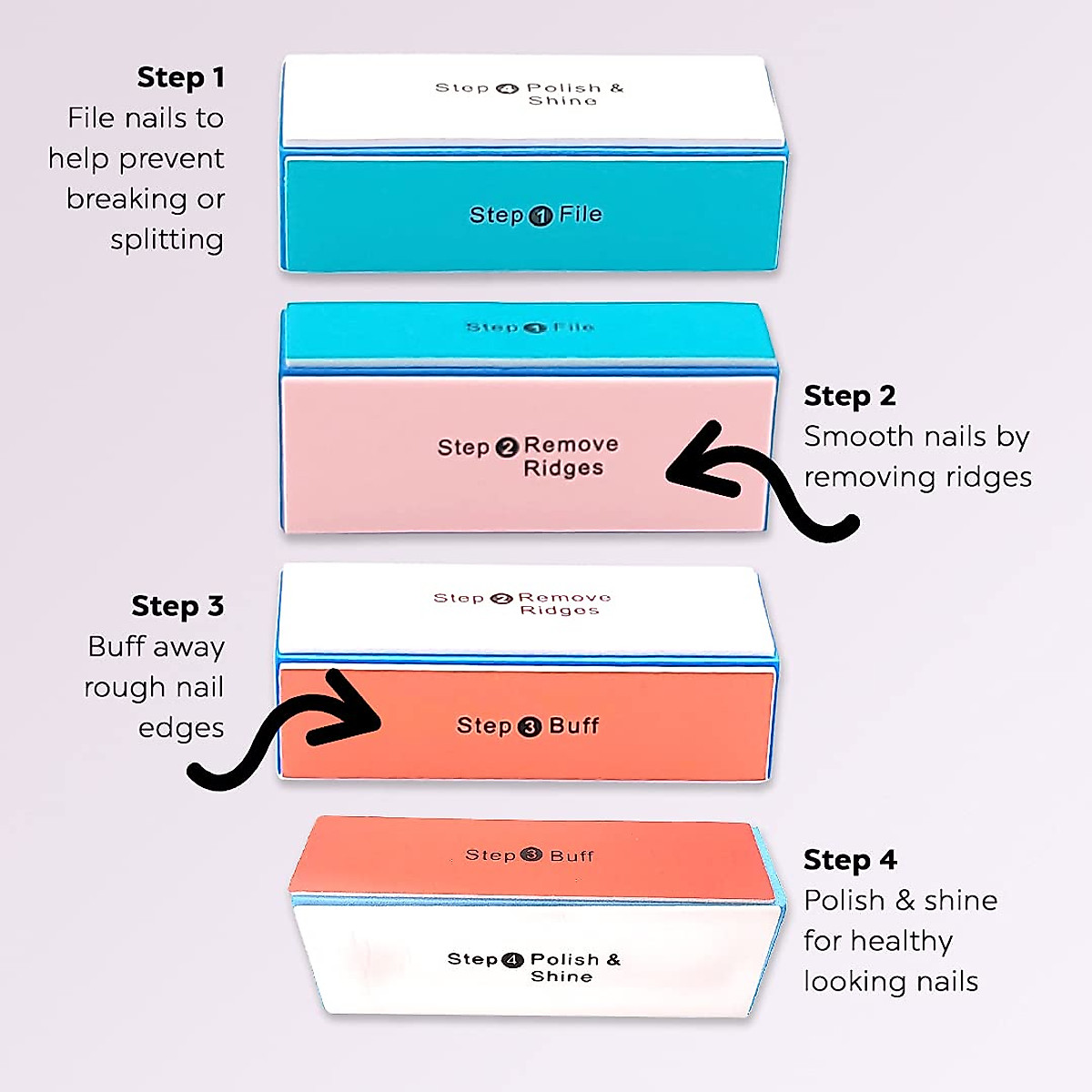 DreamCut 4-Way Nail Buffer Block - 4 Steps Sanding Polisher, Washable Emery Buffing Tool for Professional Manicure and Pedicure