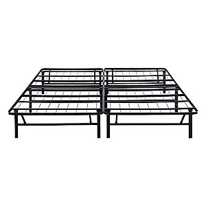 Olee Sleep 14 Inch Foldable Dura Metal Platform Bed Frame, Comfort Base, Height for Under-Bed Storage, Black, Queen