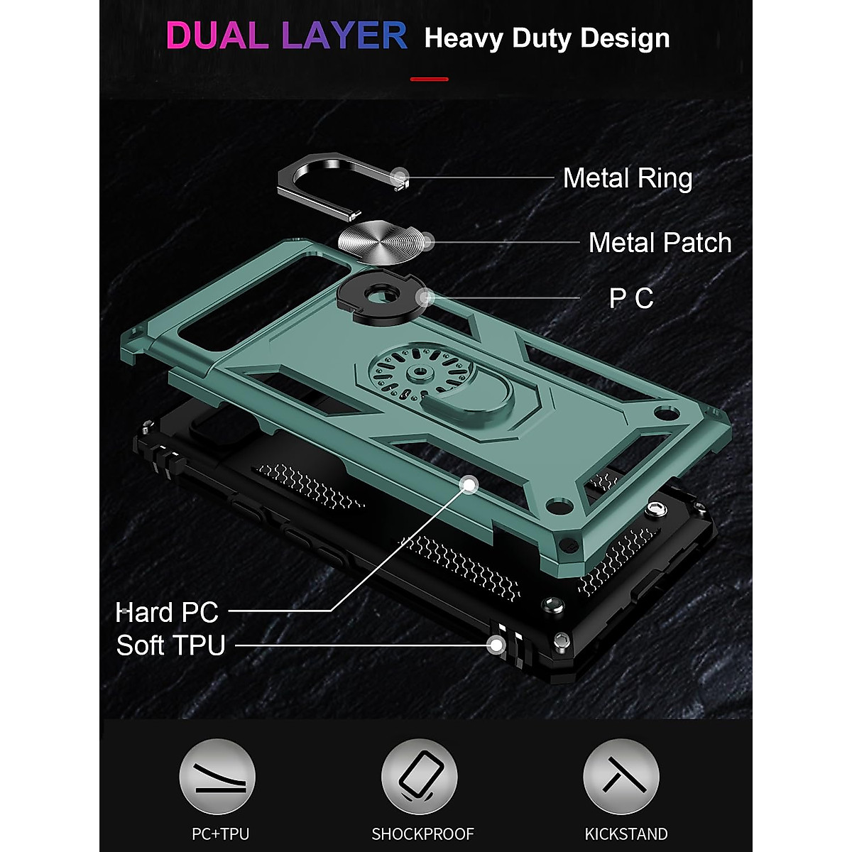 IKAZZ Suitable for Google Pixel 7 Pro Case,Military Grade Shockproof Heavy Duty Protective Phone Cover Pass 16ft Drop Test with Magnetic Kickstand Car Mount Holder Pine Green