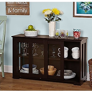 Target Marketing Systems Storage Cabinet with Sliding Glass Doors, Sideboard Buffet with Open Side Panels, Stackable Cupboard for Kitchen, Dining, and Living Room, 42", Espresso