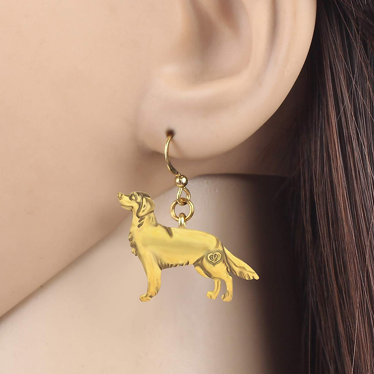 DUOWEI Dainty Golden Retriever Dog Earrings Vintage Dangle Drop for Women Teens Girls Aesthetic Jewelry Gifts (Gold Plated Golden Retriever)