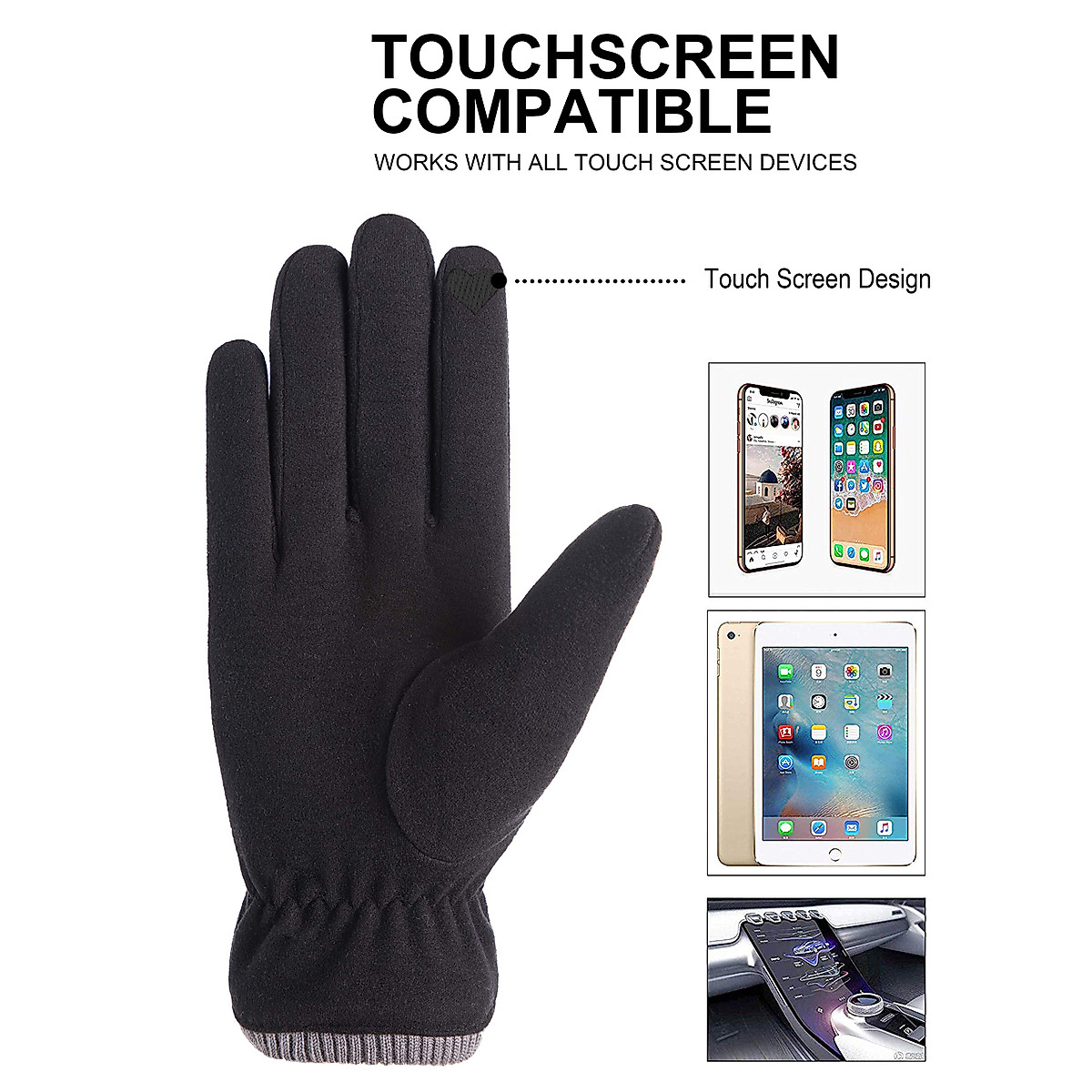 Muryobao Womens Winter Gloves Touchscreen Warm Thermal Soft Lining Elastic Cuff Cold Weather Windproof Gloves Black