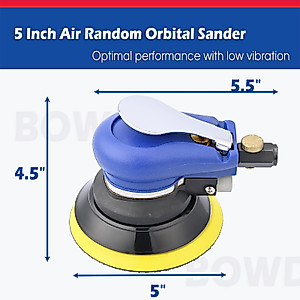 5 Inch Air Random Orbital Sander, Pneumatic Palm Sander tool with 10 Pcs Sandpapers, Air Sanders For Auto Body Work By Bowd