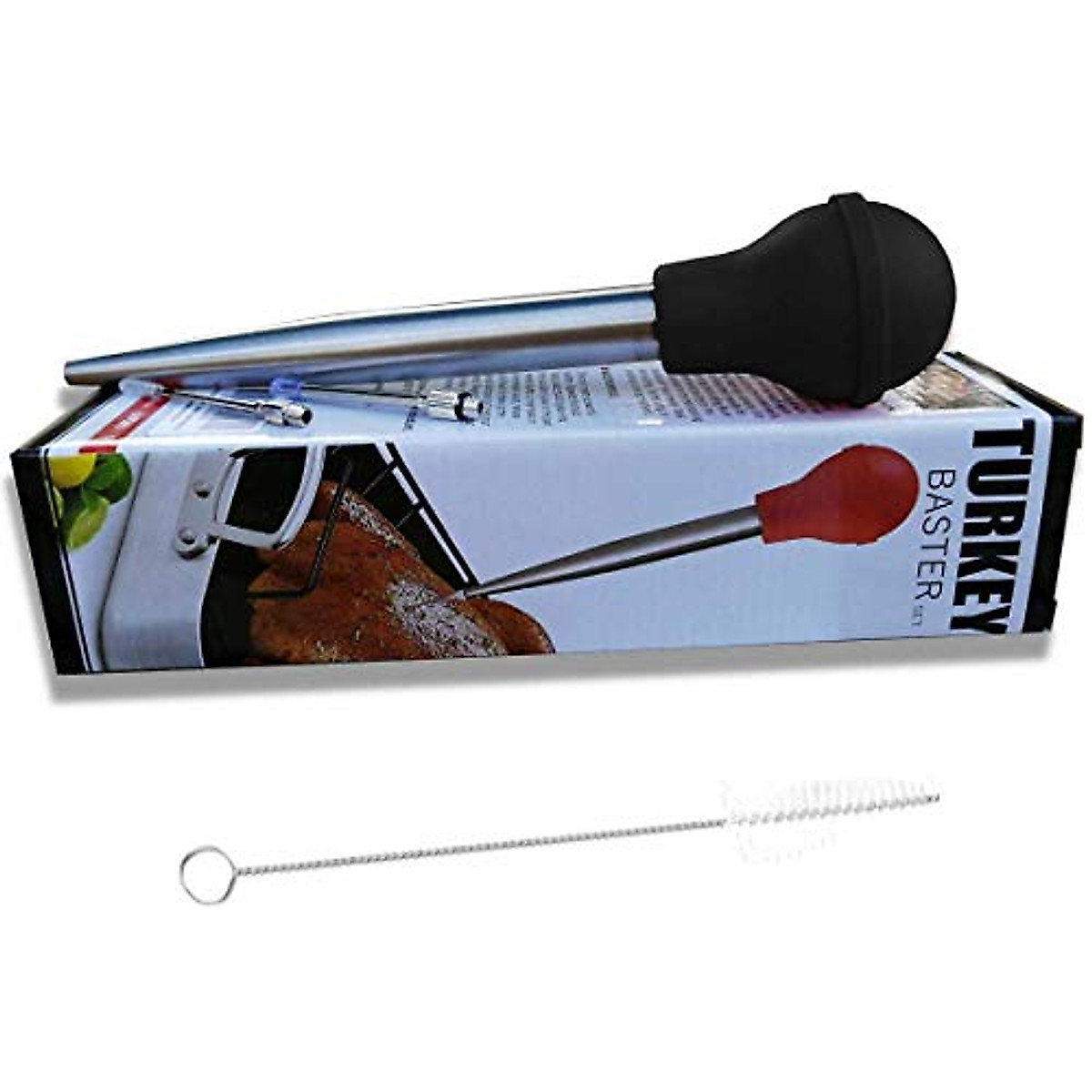 Turkey Baster, Baster Syringe for Cooking, Baster with Cleaning Brush and Marinade Needles, Stainless Steel Turkey Baster, Black