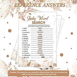 Yinder 145 Pcs Baby Shower Games Activities Cards with 20 Pencils Includes Baby Bingo Description and Wishes Guess Who Price is Right Word Scramble Game(Boho Pampas)