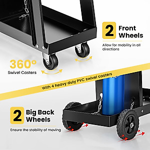 VIVOHOME Iron 3 Tiers Rolling Welding Cart with Upgraded Wheels and Tank Storage for TIG MIG Welder and Plasma Cutter Black