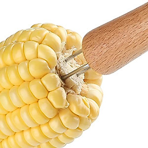 Corn Cob Holders Set of 10 Stainless Steel Corn On The Cob Holders with Wooden Handle Cob Skewers Corn Forks for BBQ Sweetcorn Roasted Meat Fruit