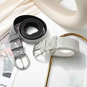 WELROG Rhinestone Belt for Women，Bling Crystal Vintage Belts Shiny Soft for Party Jeans Dresses(white-115)