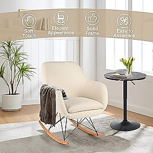 TUOMUR Modern Rocking Chair Nursery, Teddy Fabric Upholstered Glider Rocker with High Backrest and Armrests, Nursing Chair, Comfy Glider Chair for Living Room, Bedroom, Offices, Ivory