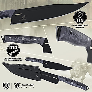 DALSTRONG Delta Wolf Series Chef Knife 8" Bundled with Delta Wolf Series Paring Knife 4" with PU Leather Sheath - Black Titanium Nitride Coating - G10 Camo Handle