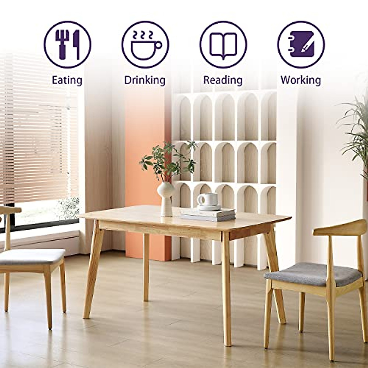 seonyou Solid Wood Kitchen Dining Table Mid Century Modern Wooden Dining Room Table Rectangular Kitchen Table Rustic Restaurant Table