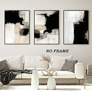 Black White and Beige Abstract Wall Art Black and White Ink Art Print Neutral Black Painting Beige and Black Pictures Modern Abstract Artwork Beige Abstract Picture for Living Room 16x24inx3 No Frame